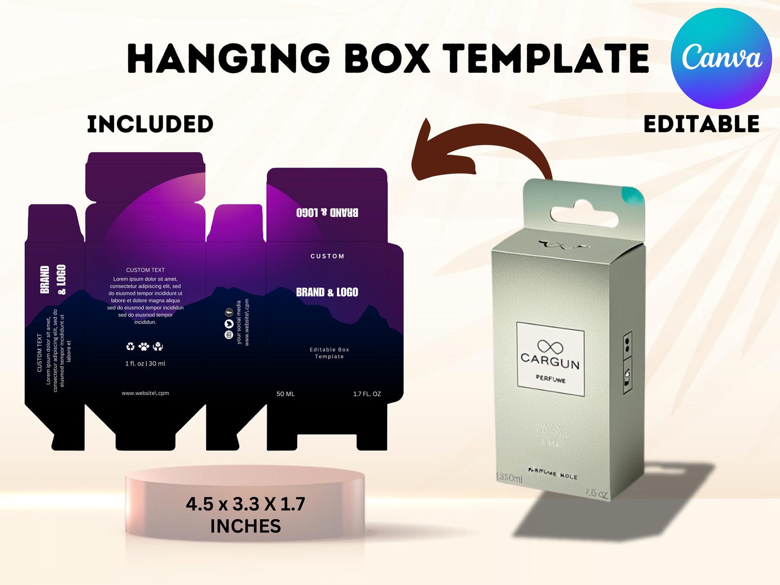 Editable Packaging Box Templates in Canva, Printable Hanging Box ...