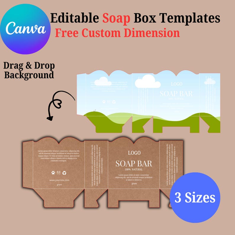 Editable Kraft Soap Box Template for Canva, Rustic Packaging Template ...