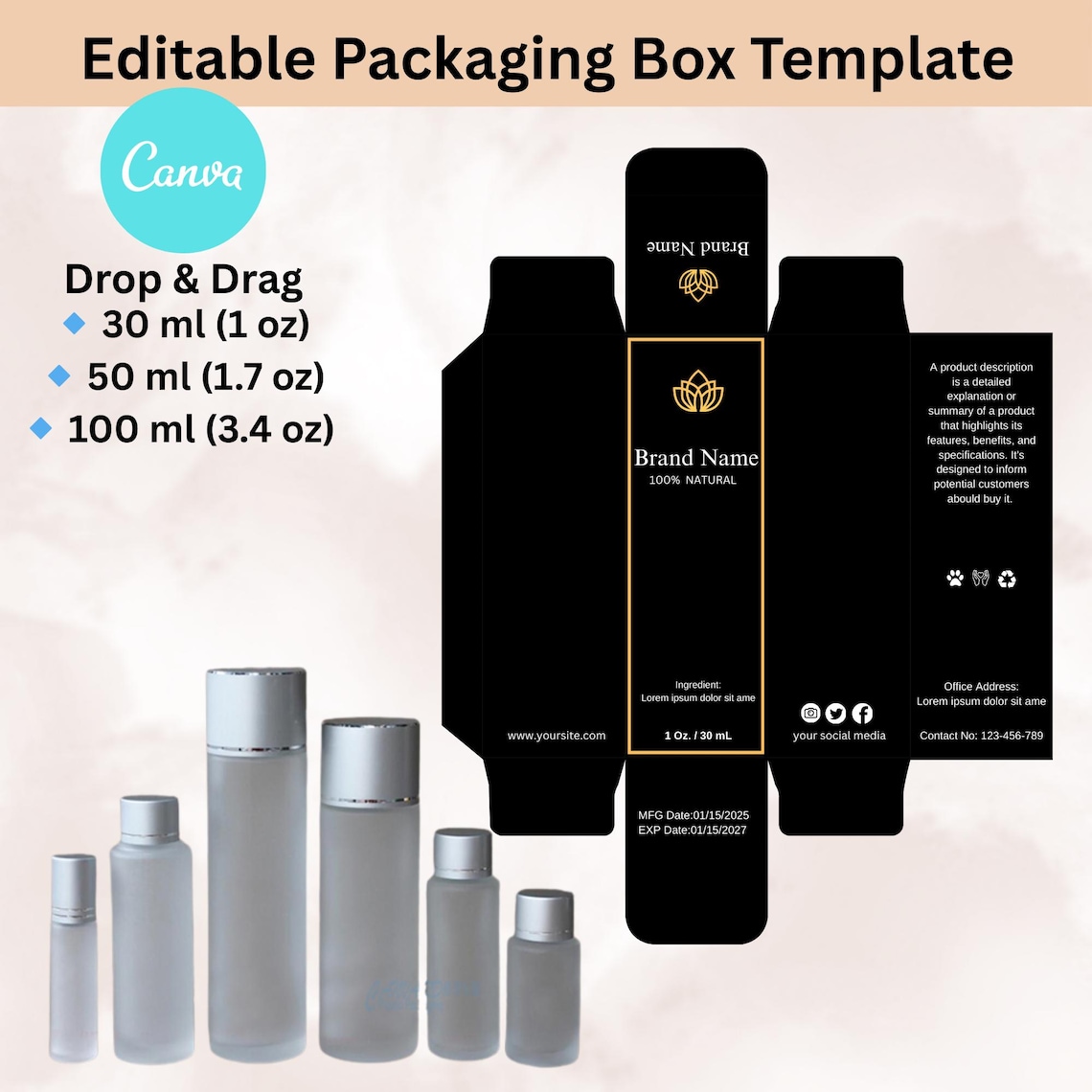 Editable Product Packaging Box Template for Branding, Cosmetic ...