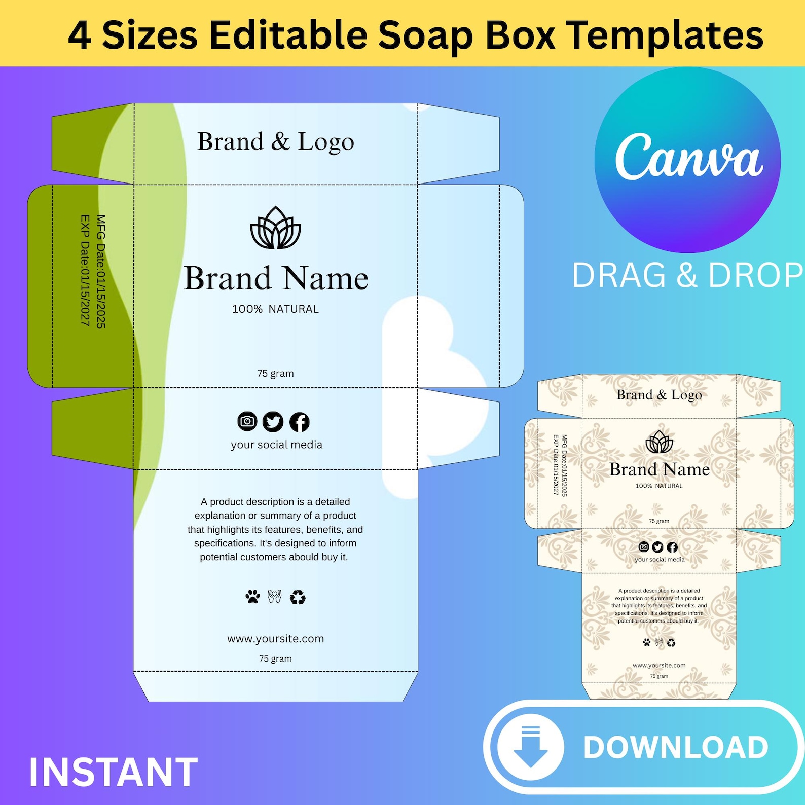 Soap Box Template for Canva, Editable Soap Packaging Box Template ...