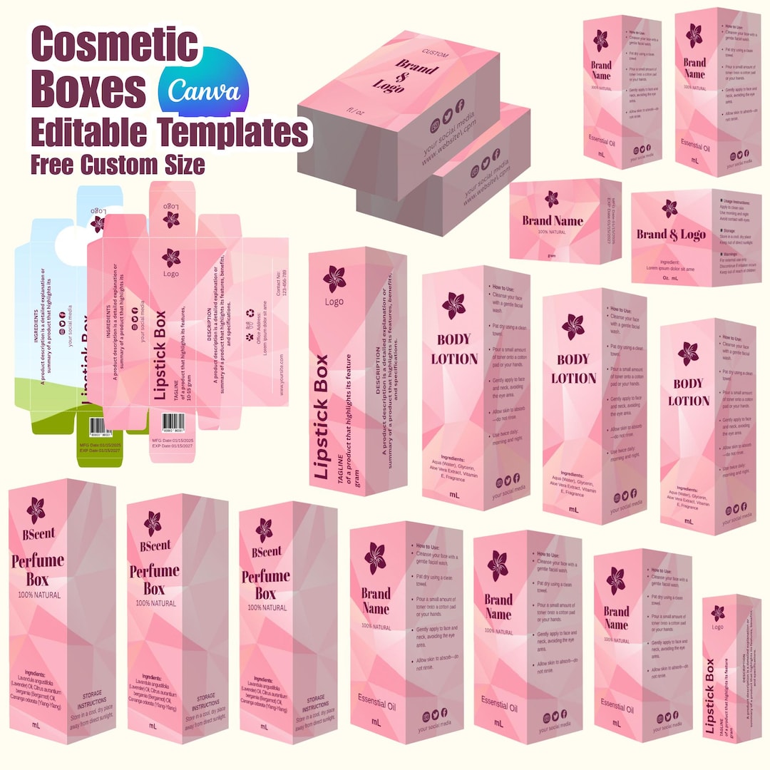 Premium Cosmetic Box Template for Canva, Editable Product Box Design ...