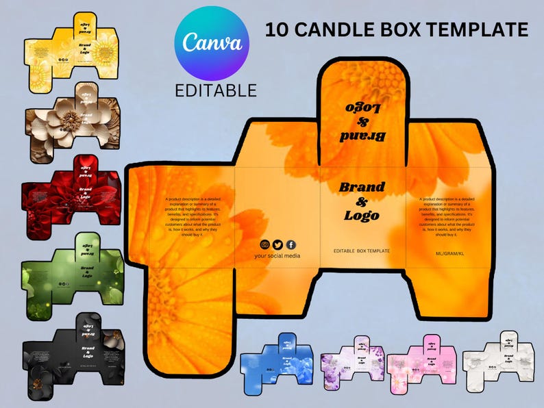 Bundle Editable Candle Box Template | Custom Candle Packaging | Small ...