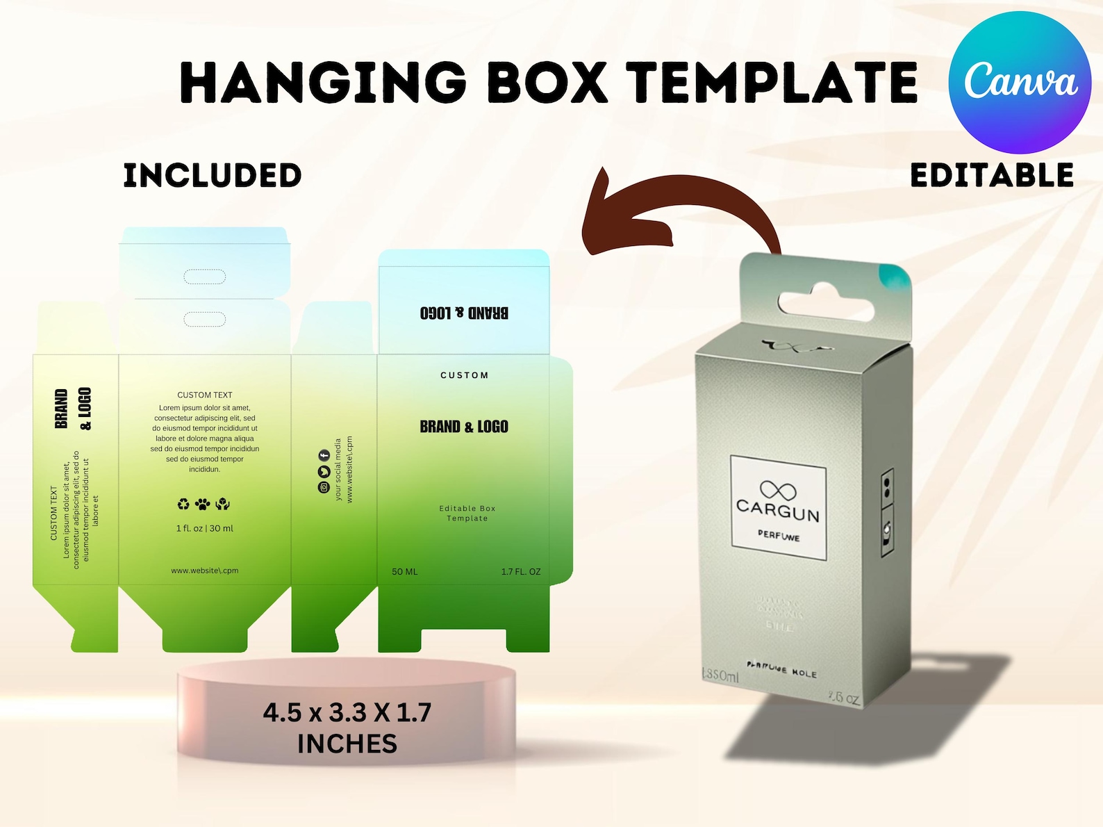 Editable Packaging Box Templates in Canva, Printable Hanging Box ...