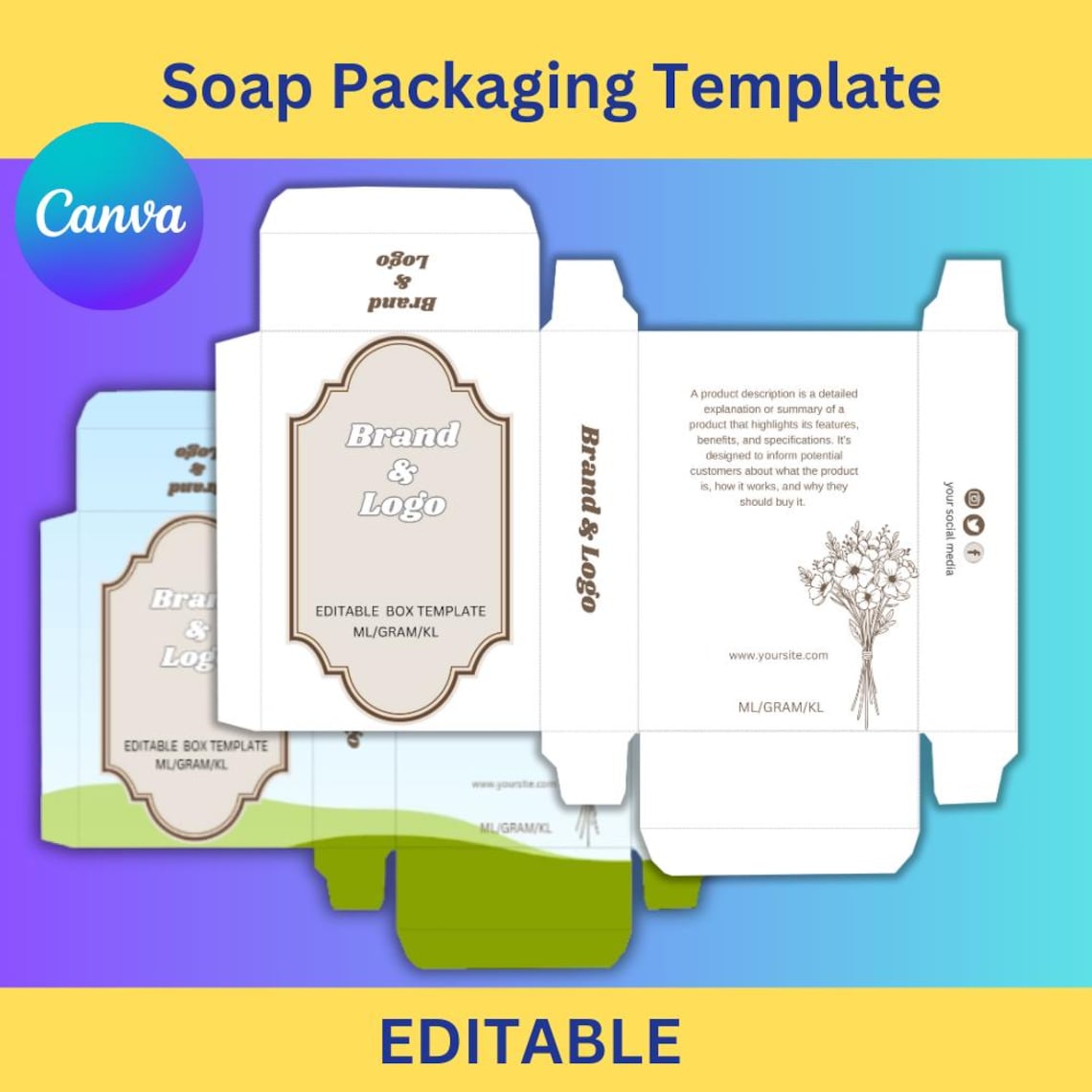 Soap Packaging Box Template | Editable Soap Box Design in Canva | DIY ...