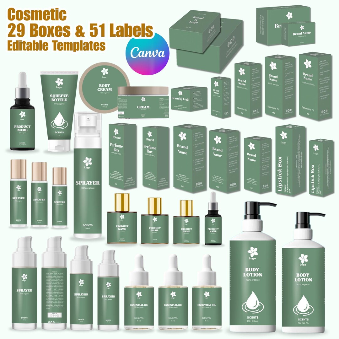 Editable Cosmetic Packaging Box Templates for Canva, Custom Product Box ...