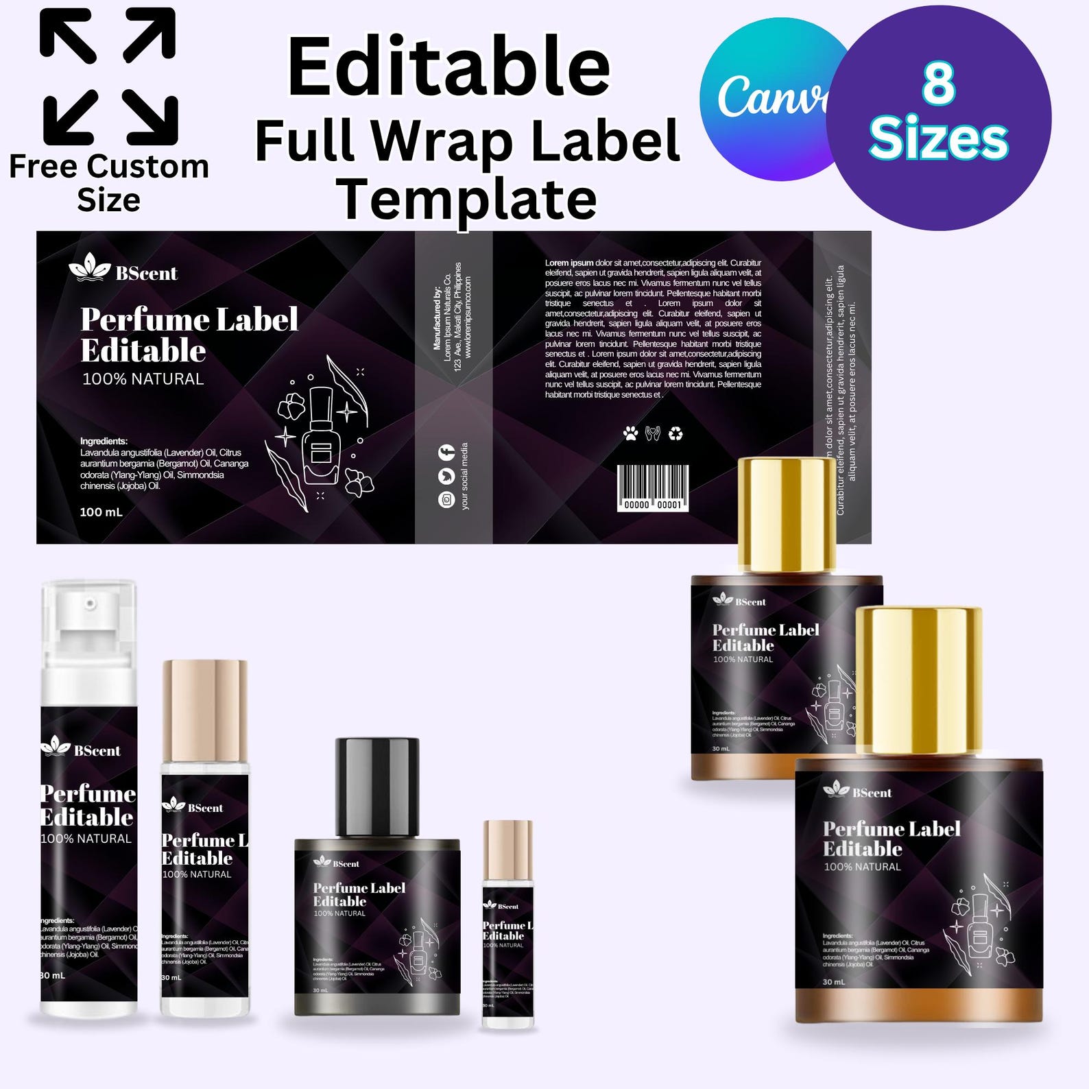 Editable Perfume Label & Box Templates, Canva Template for Spray ...