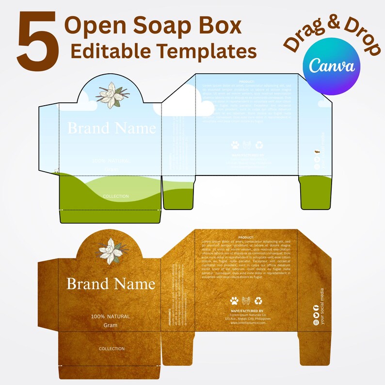 Editable Open Soap Bar Box Template Bundle for Canva, Custom Half Soap ...