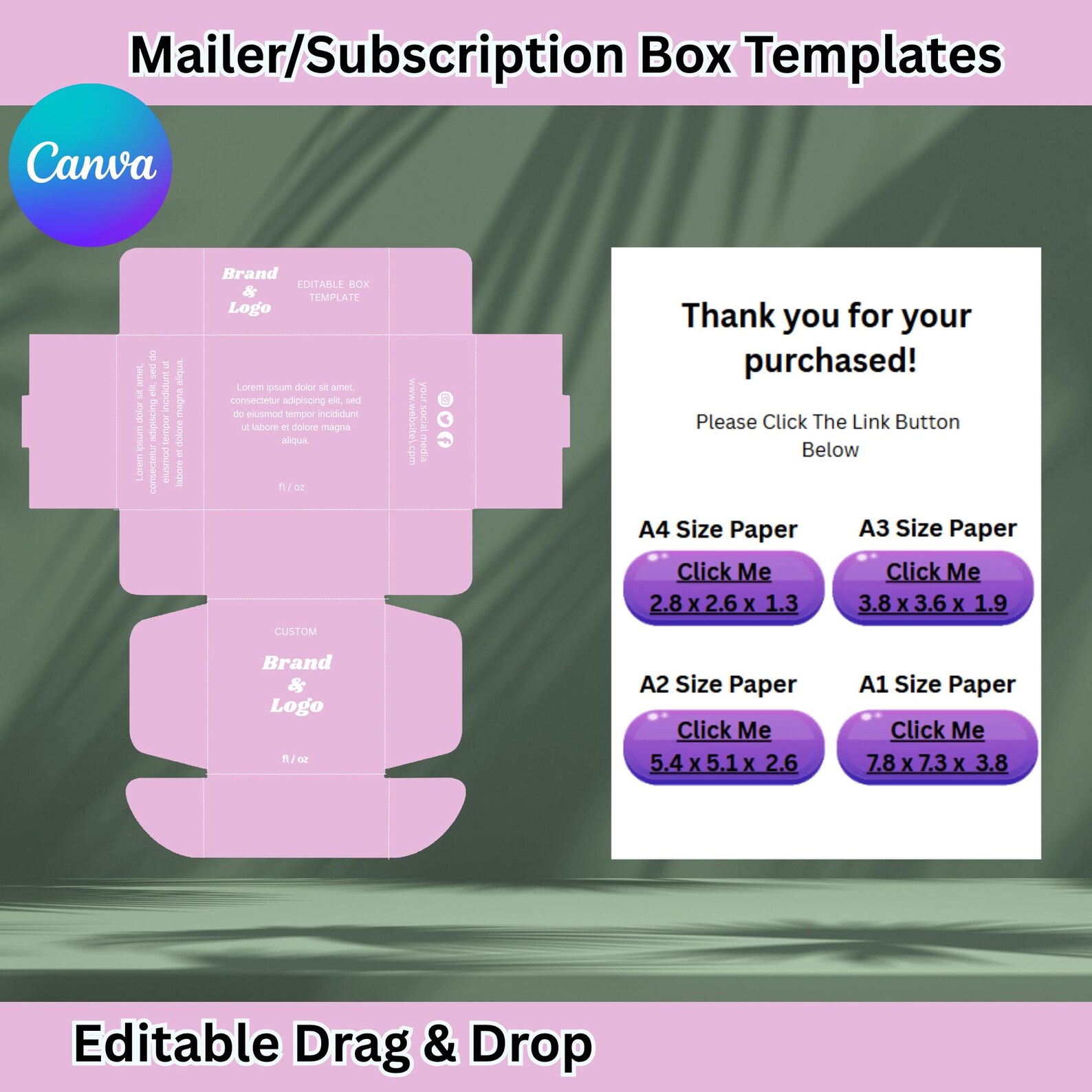 Custom Mailer Box Template, Editable Subscription Box Packaging ...