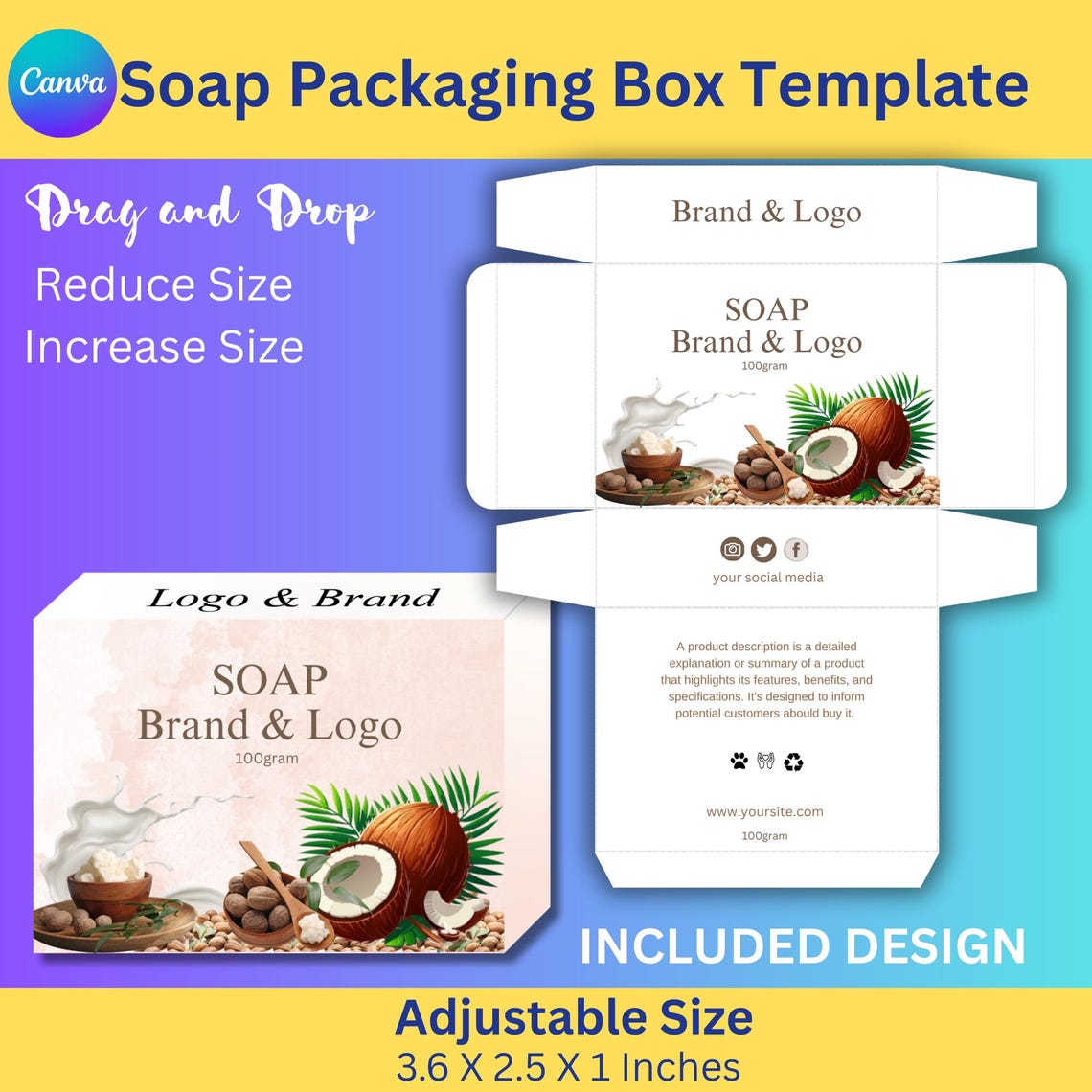 Soap Packaging Box Templates Editable in Canva, Printable Soap ...