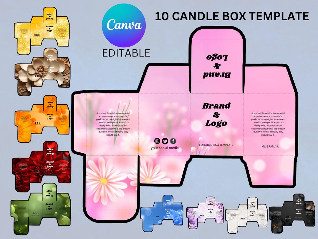 Bundle Editable Candle Box Template | Custom Candle Packaging | Small ...
