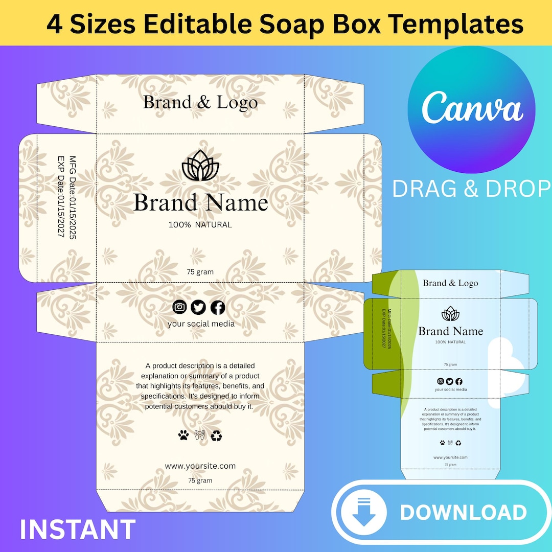 Soap Box Template for Canva, Editable Soap Packaging Box Template ...