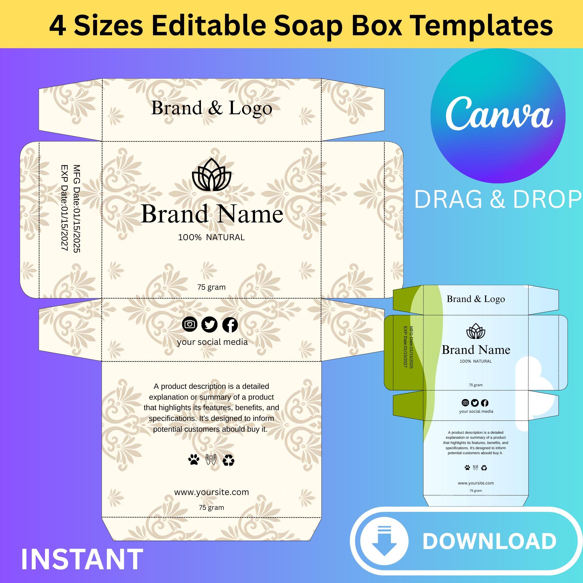 Soap Box Template for Canva, Editable Soap Packaging Box Template ...