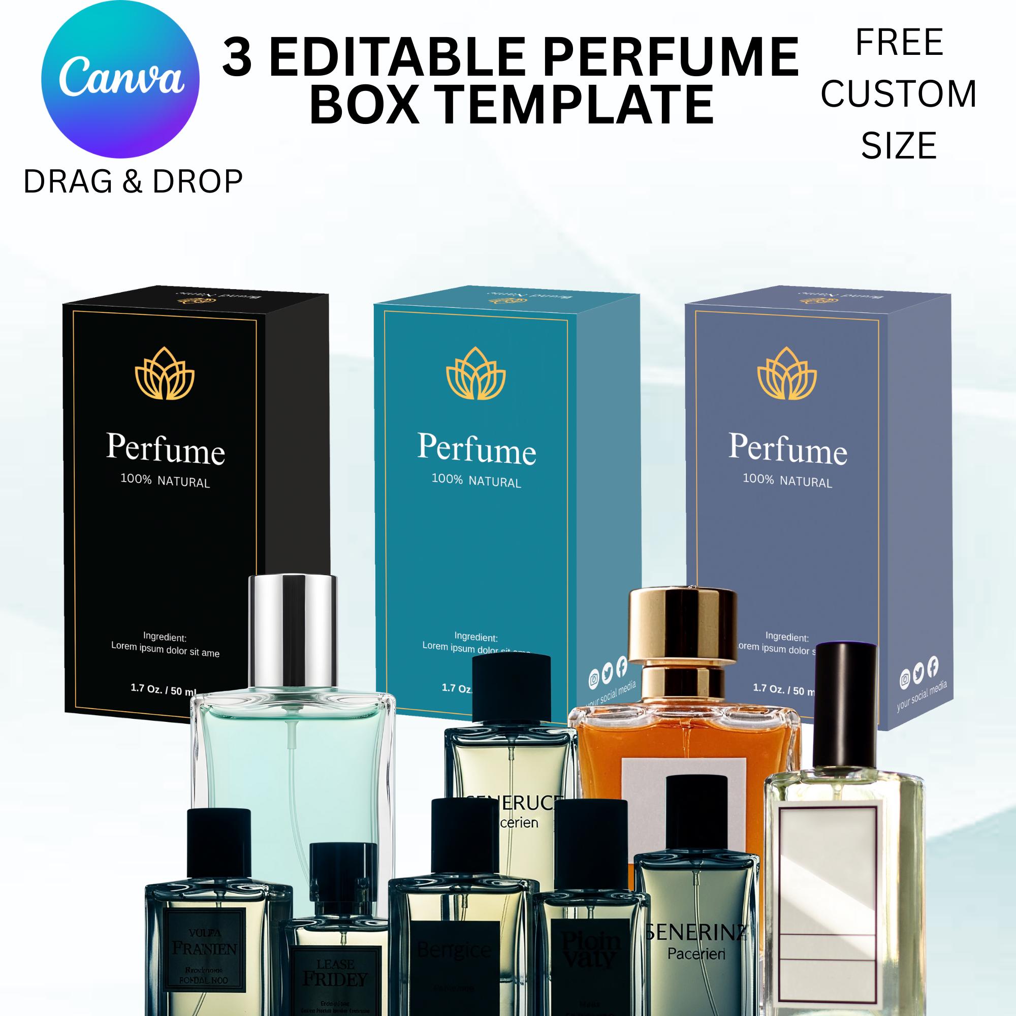 3 Editable Perfume Box Template for Canva, Custom Business Branding Box ...