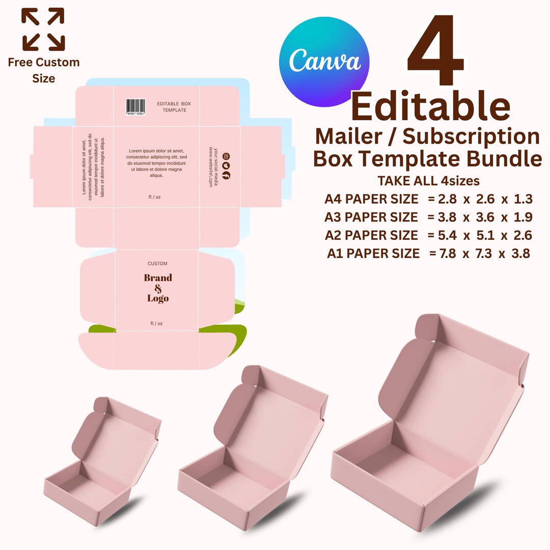 Editable Mailer Box Template for Canva, Custom Subscription Box ...