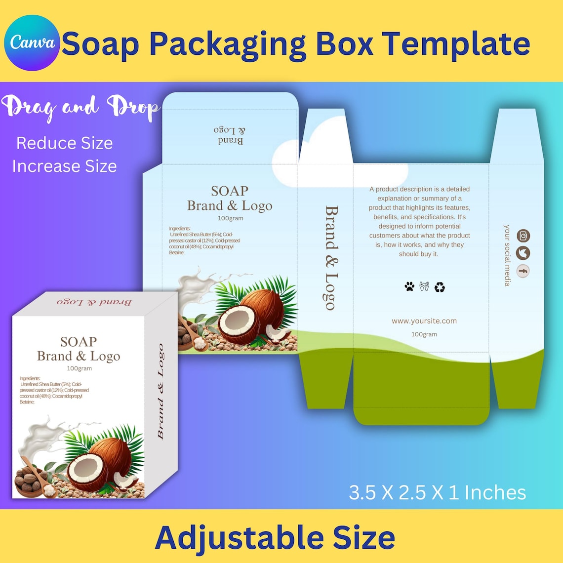 Soap Packaging Box Template Editable in Canva, Modern Soap Packaging ...