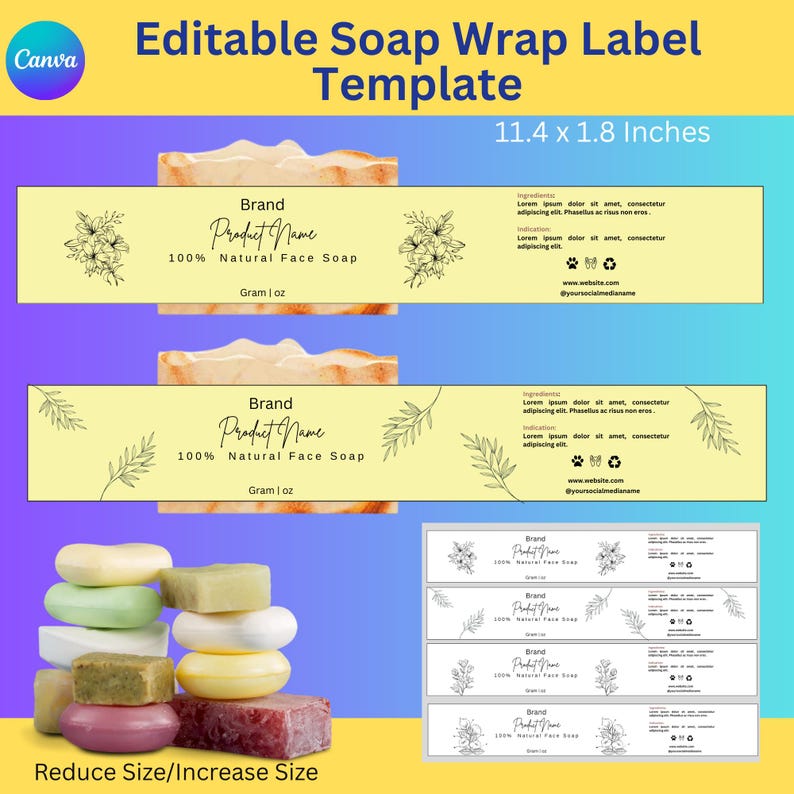 Soap Wrap Packaging Label Template in Canva, Editable Soap Label ...
