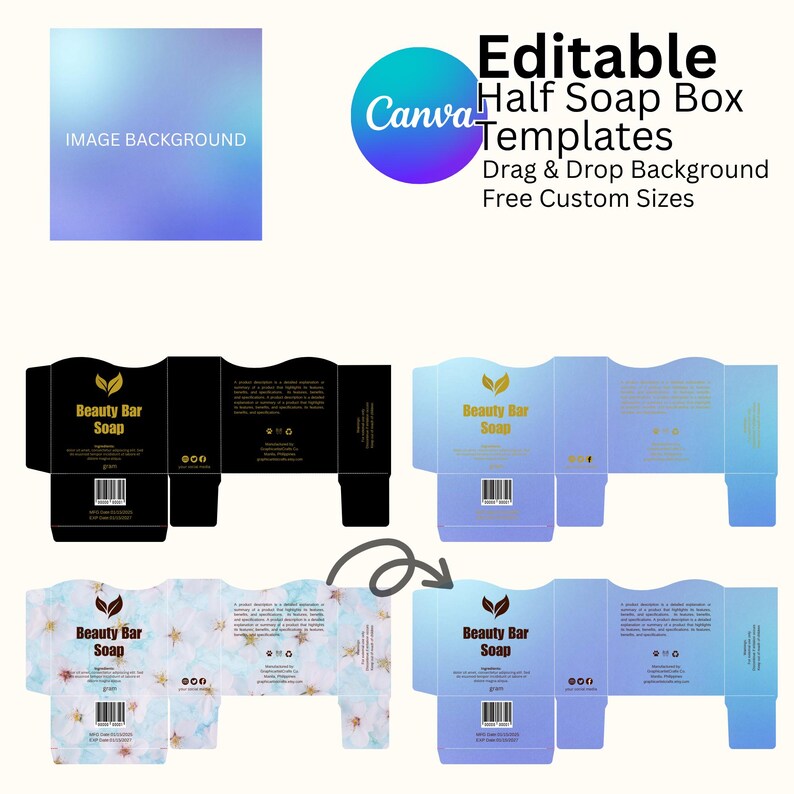 Editable Half Soap Box Template for Canva, Printable Soap Packaging ...