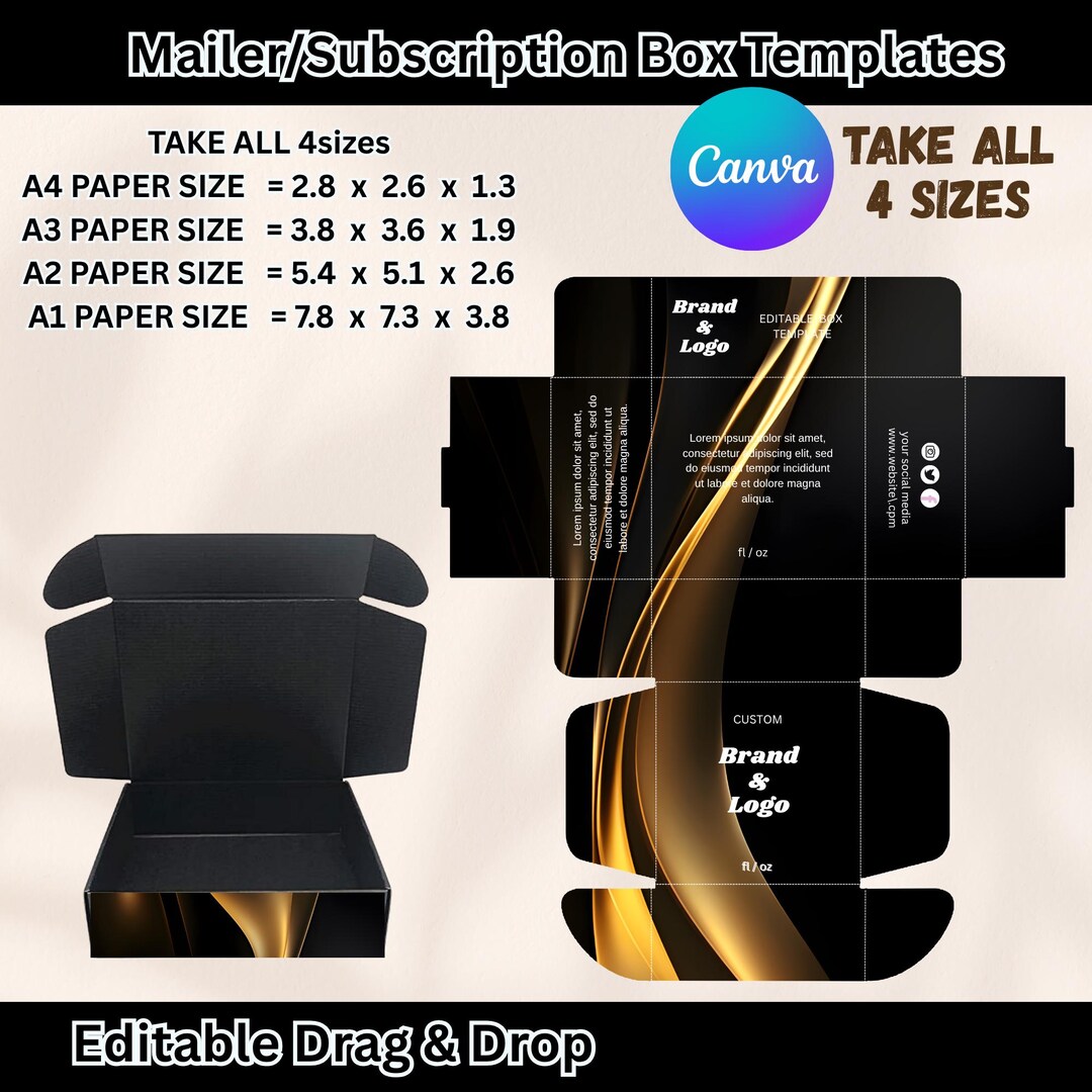 Editable Mailer Box Template for Canva, Personalize Shipping Box for Product Packaging, Custom ...