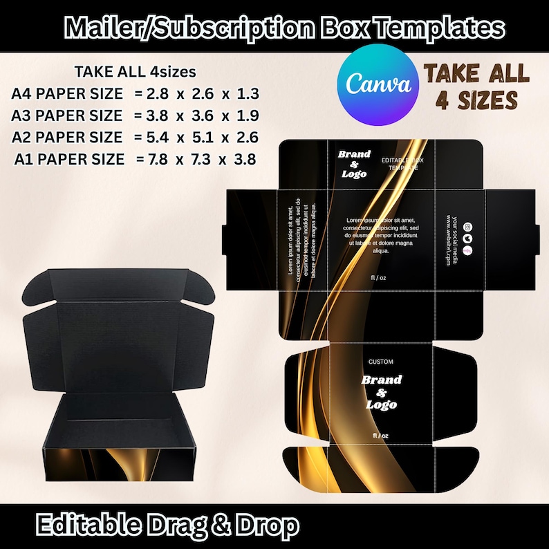 Editable Mailer Box Template for Canva, Personalize Shipping Box for ...