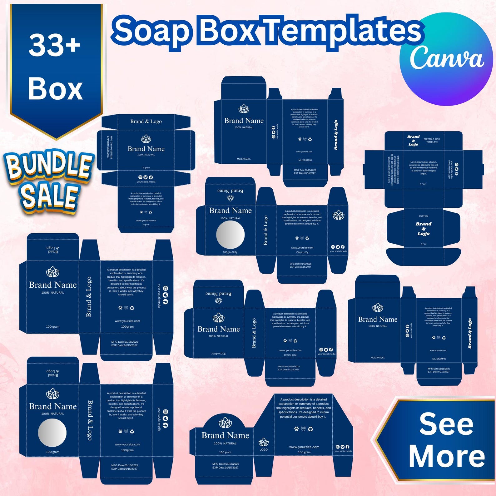 Editable Soap Packaging Templates for Canva, Soap Branding Templates ...