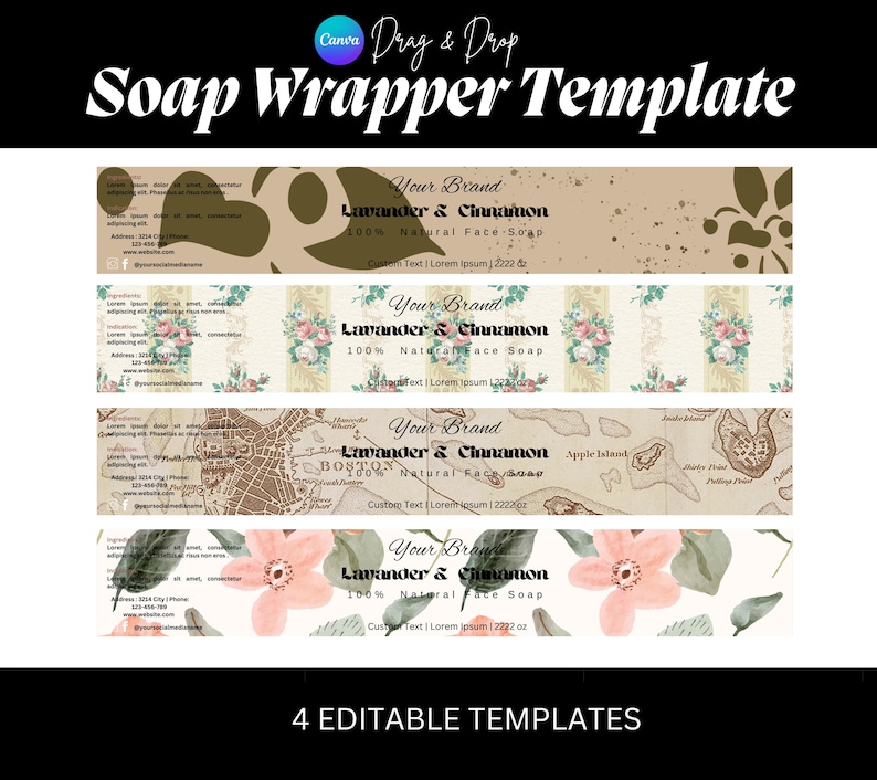 Vintage Soap Packaging Template, Soap Bar Editable Belly Band Template ...