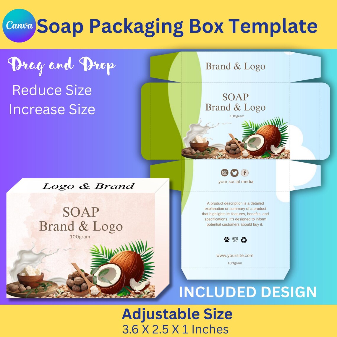 Soap Packaging Box Templates Editable in Canva, Printable Soap ...