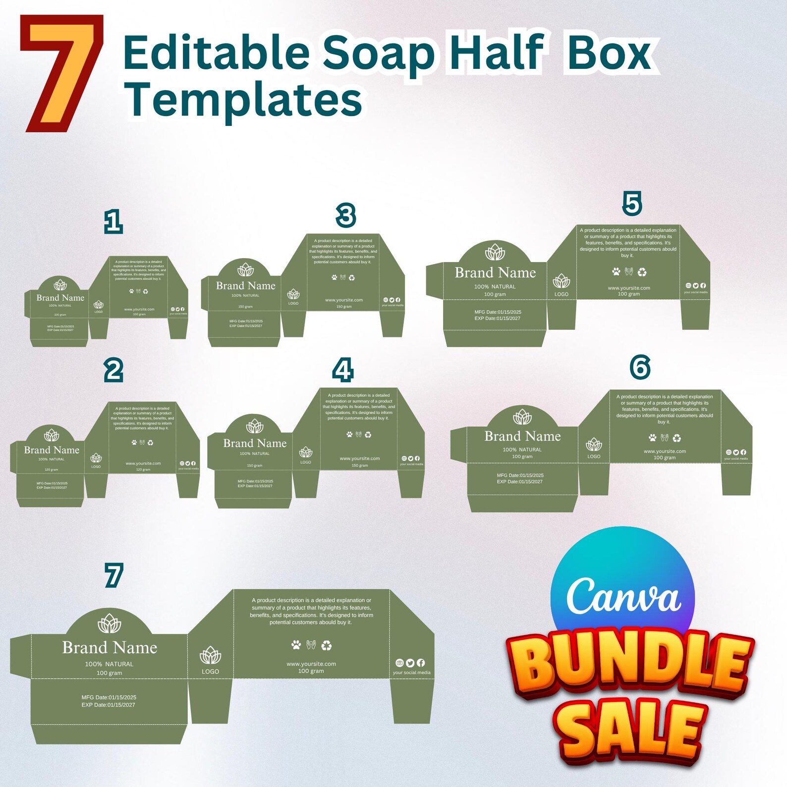 Editable Soap Bar Half Box Template Bundle for Canva, Custom Soap Box ...