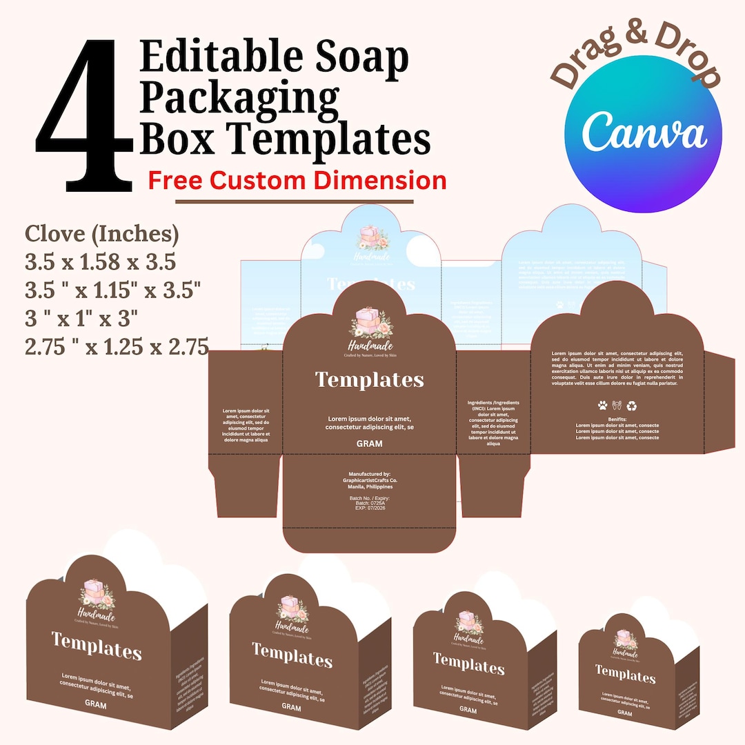Editable Soap Box Template Canva, Soap Packaging Box Template ...
