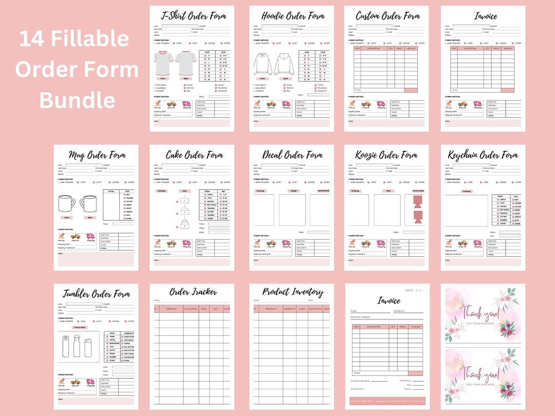 Fillable Order Form Bundle, Printable and Editable Business Form, Invoice Template, T-shirt ...