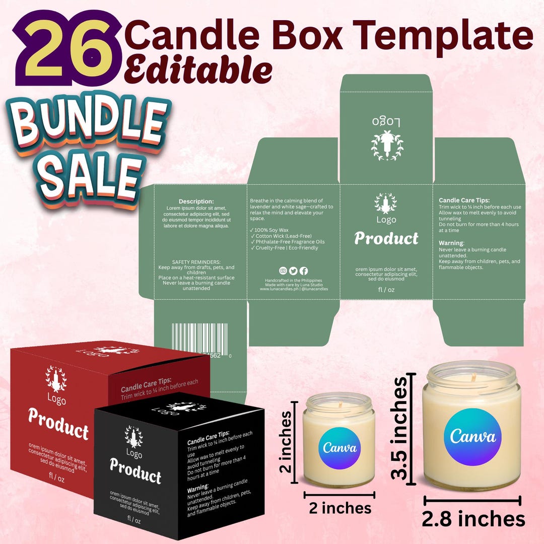Editable Candle Packaging Box Templates for Canva, Custom DIY Candle ...