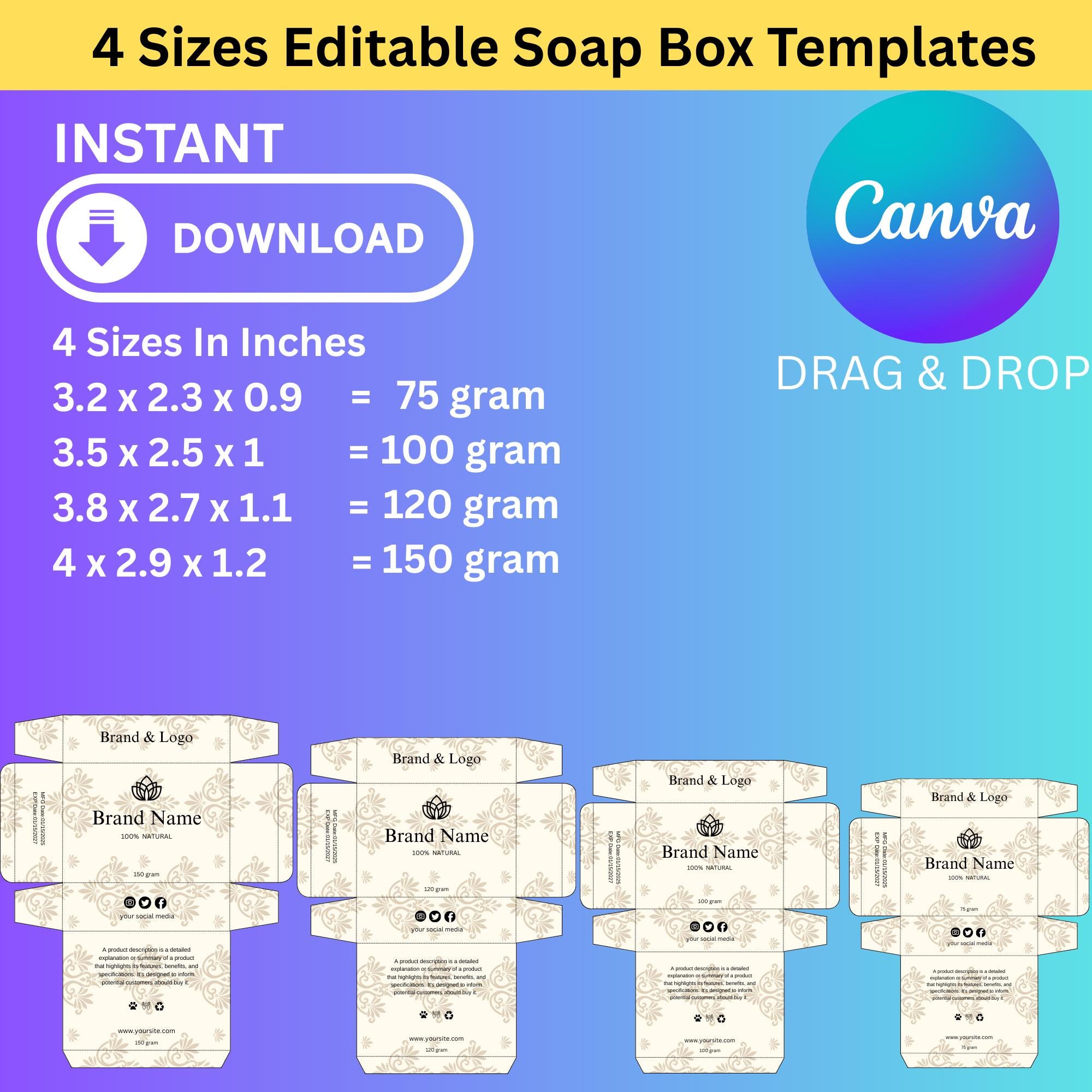 Soap Box Template for Canva, Editable Soap Packaging Box Template ...