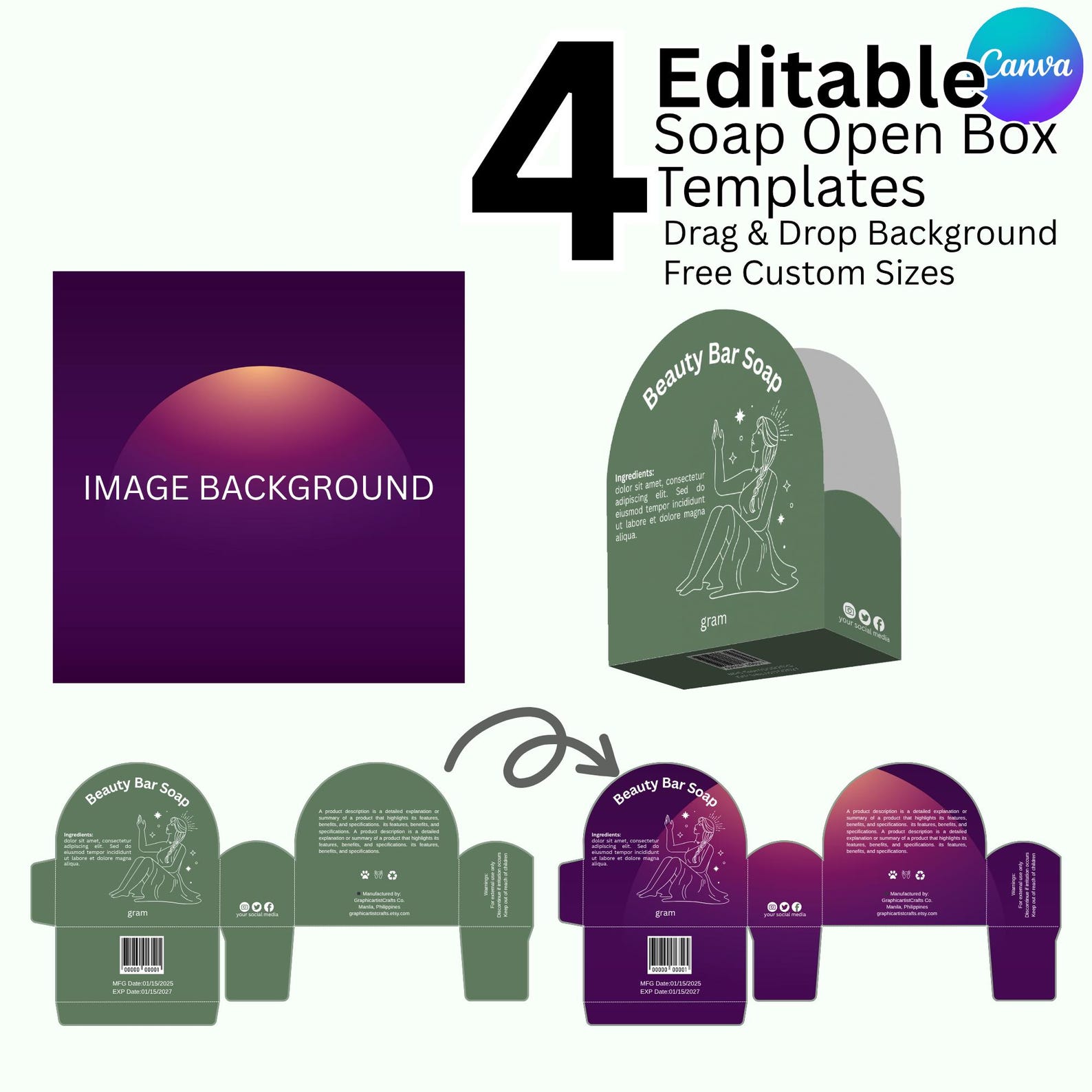 Editable Half Soap Box Template for Canva, Custom Soap Box Design ...