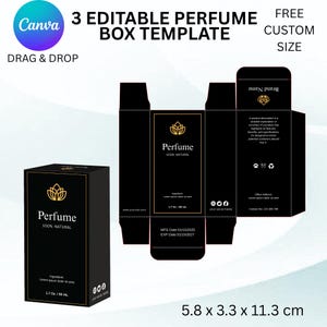 3 Editable Perfume Box Template for Canva, Custom Business Branding Box ...