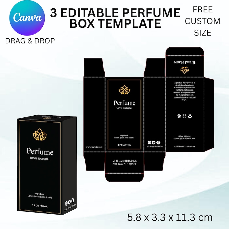 Editable Perfume Packaging Box Template for Canva SVG | Cricut ...