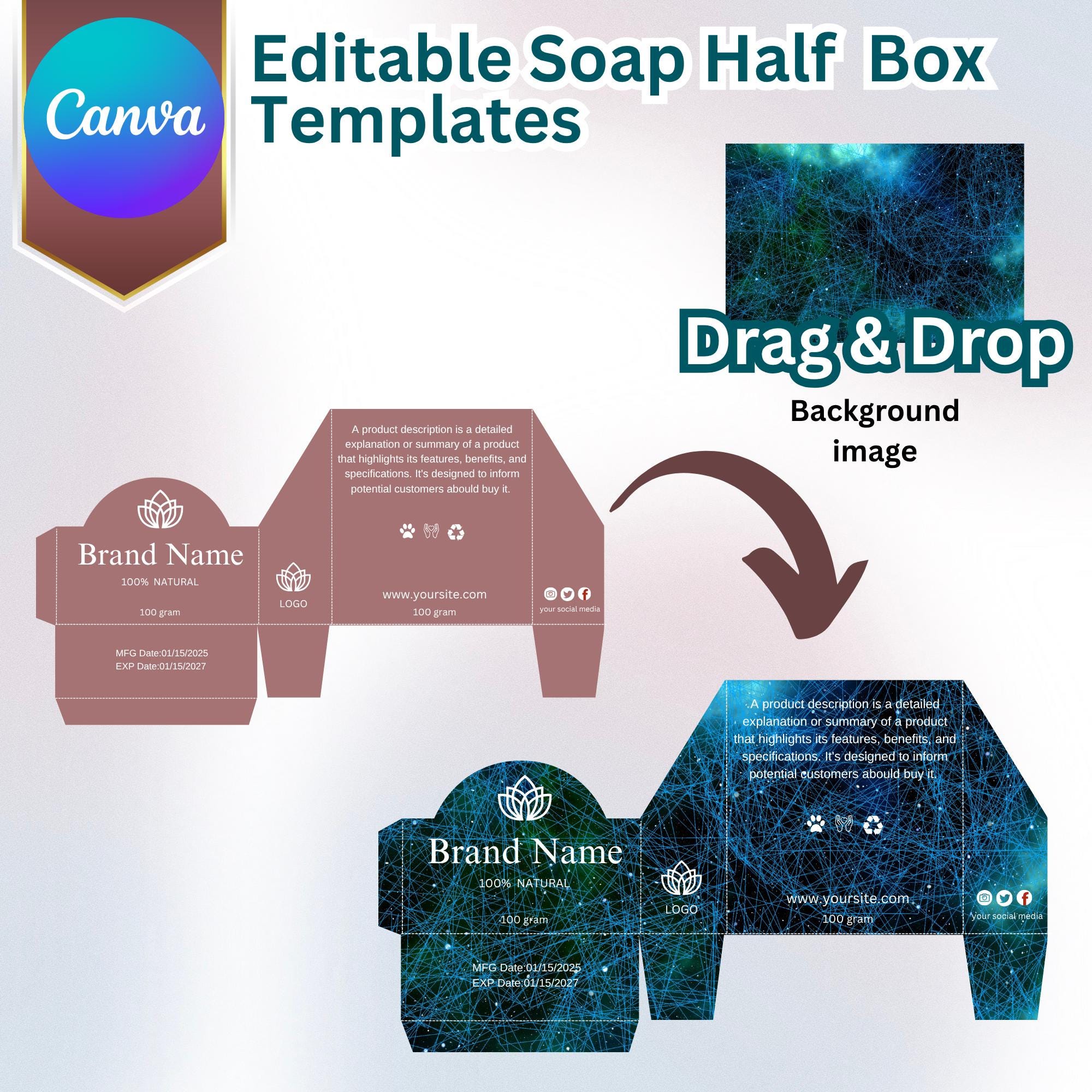 Printable Half Box Soap Packaging Templates for Canva, Editable Box ...