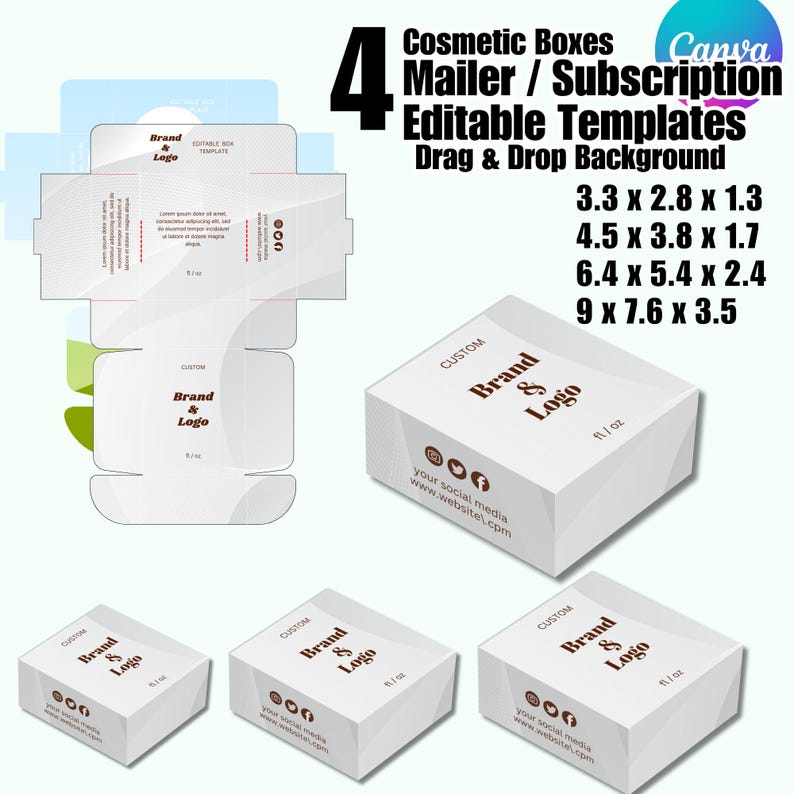 Editable Rectangular Mailer Box Template for Canva, Custom Subscription ...