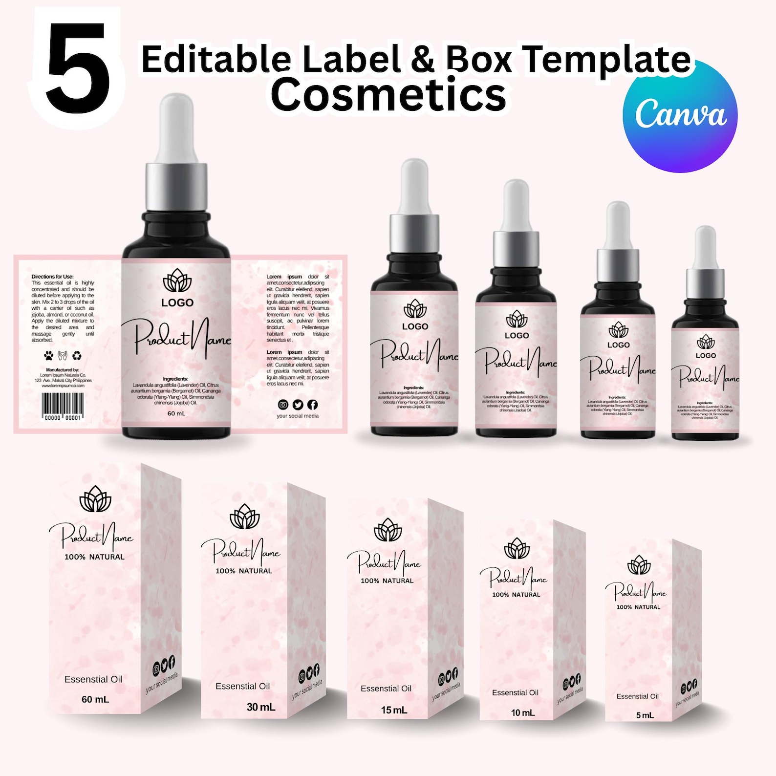 Editable Cosmetic Label & Box Template Bundle for Canva, Custom ...