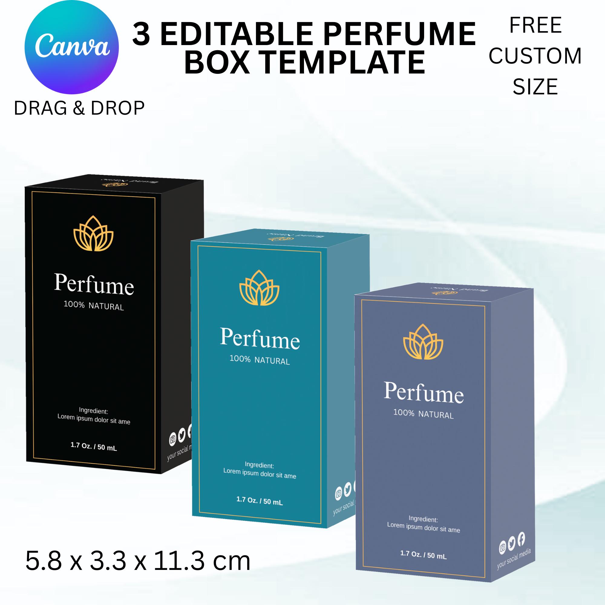 3 Editable Perfume Box Template for Canva, Custom Business Branding Box ...
