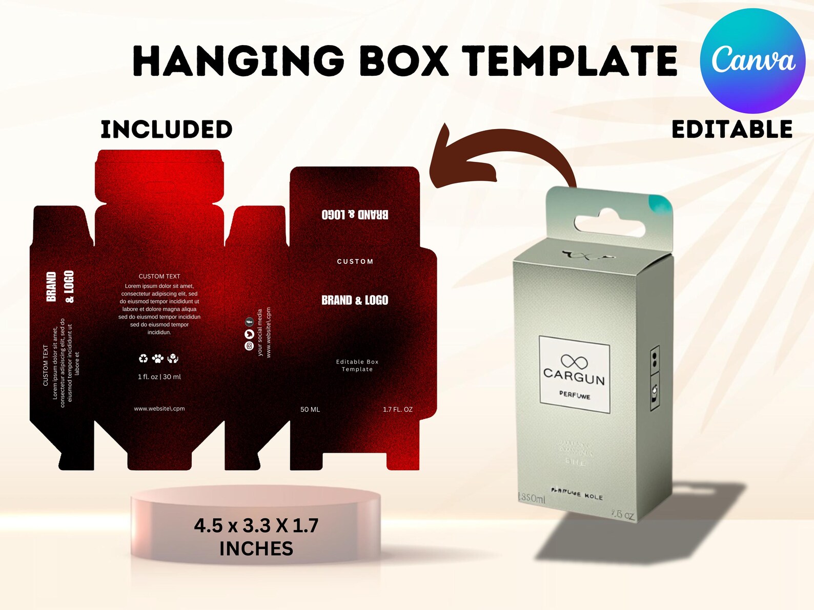 Editable Packaging Box Templates in Canva, Printable Hanging Box ...