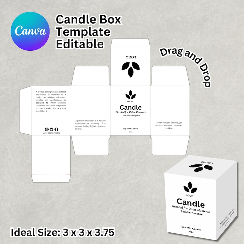 Editable Candle Box Template for Canva, Luxury Packaging for Handmade ...