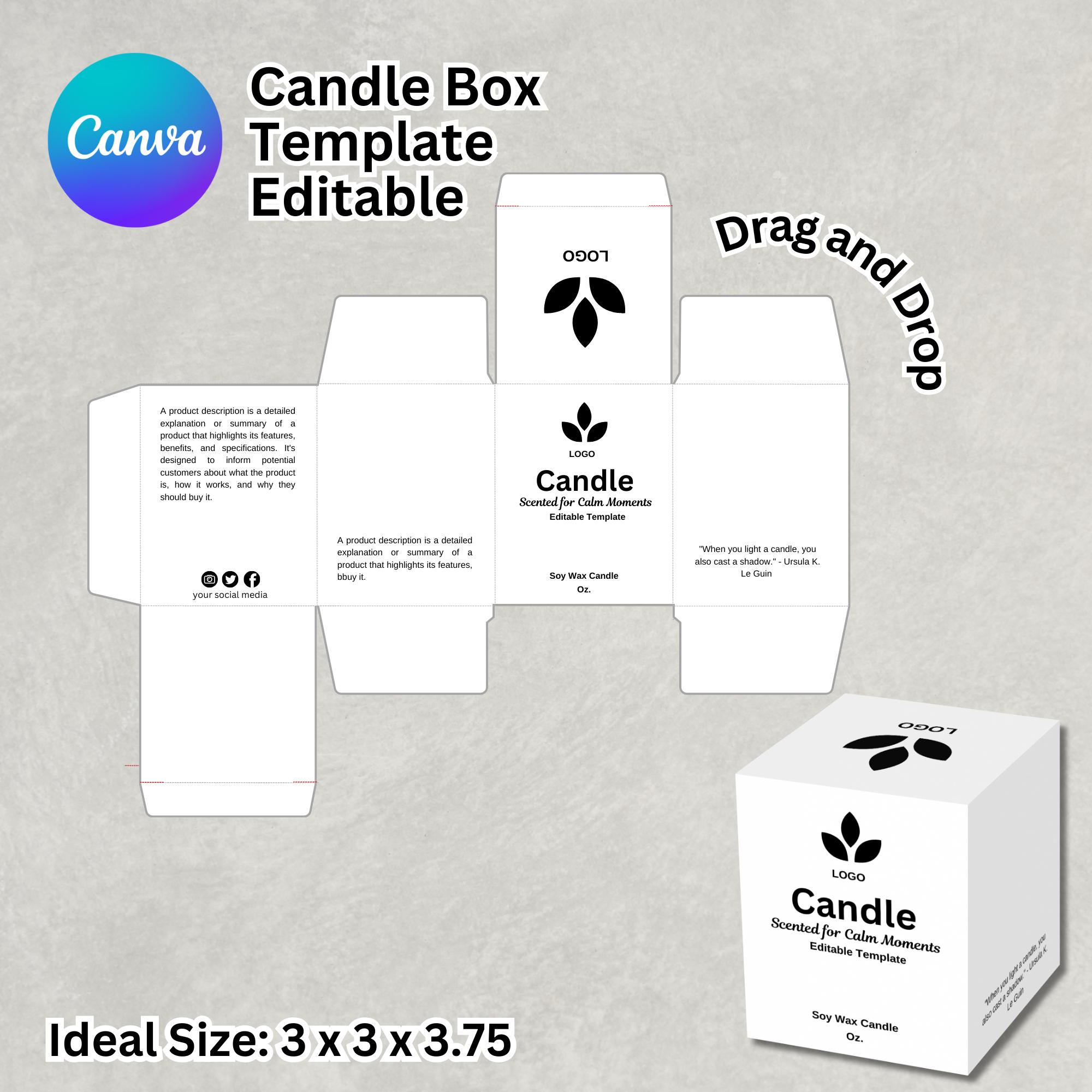 Editable Candle Box Template for Canva, Luxury Packaging for Handmade ...