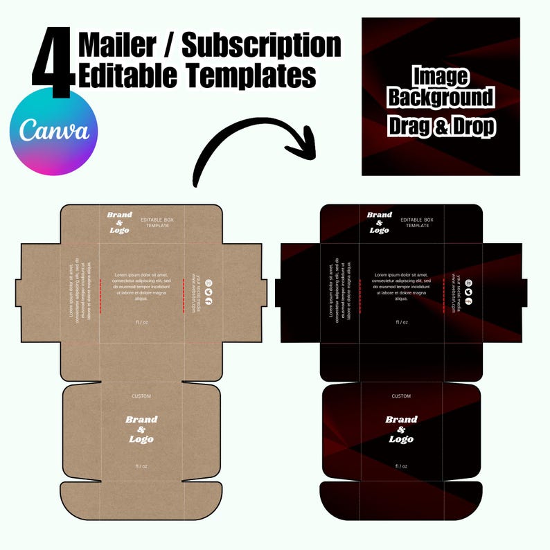 Editable Mailer Box Design for Canva | Printable Subscription Box ...