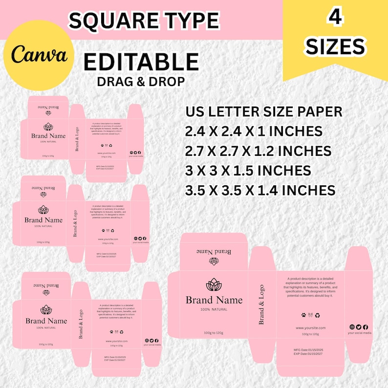 Editable Soap Packaging Box Template for Canva, DIY Soap Box Label ...