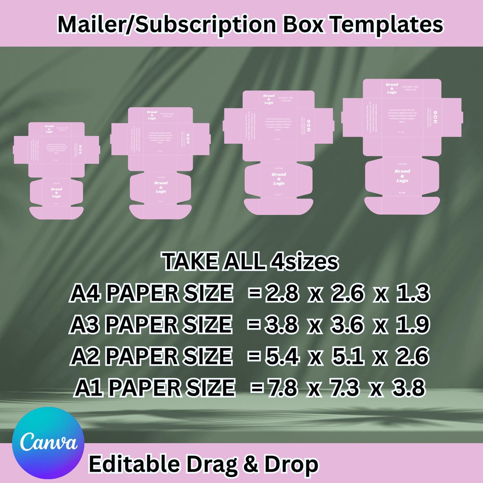 Custom Mailer Box Template, Editable Subscription Box Packaging ...