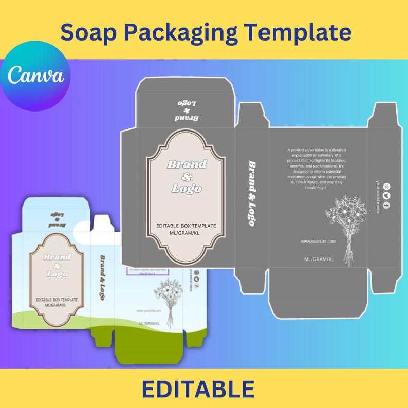Soap Packaging Box Template | Editable Soap Box Design in Canva | DIY ...