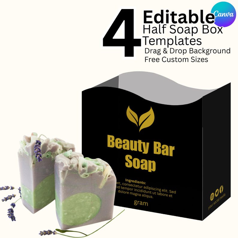 Editable Half Soap Box Template for Canva, Printable Soap Packaging ...