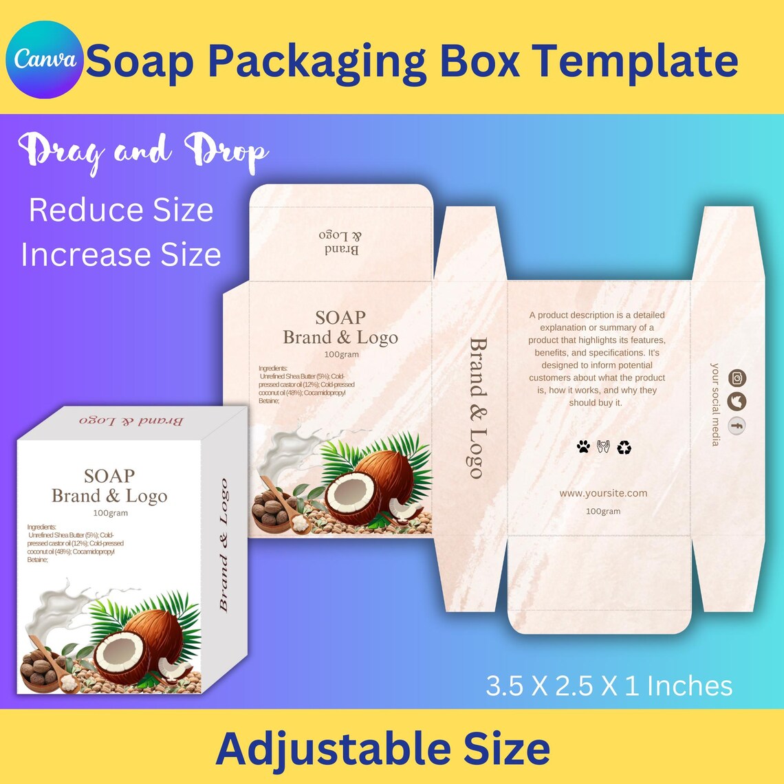 Soap Packaging Box Template Editable in Canva, Modern Soap Packaging ...