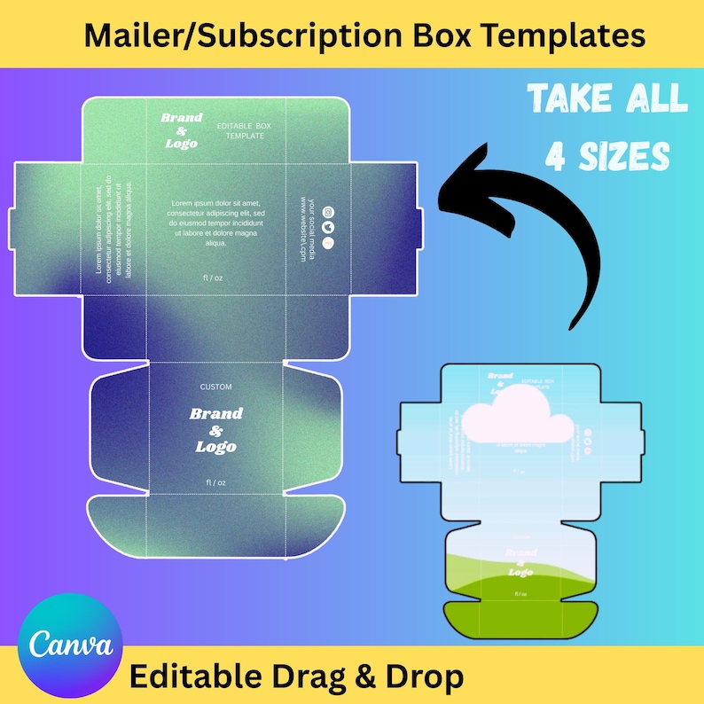 Editable Mailer Box Design for Canva | Printable Subscription Box ...