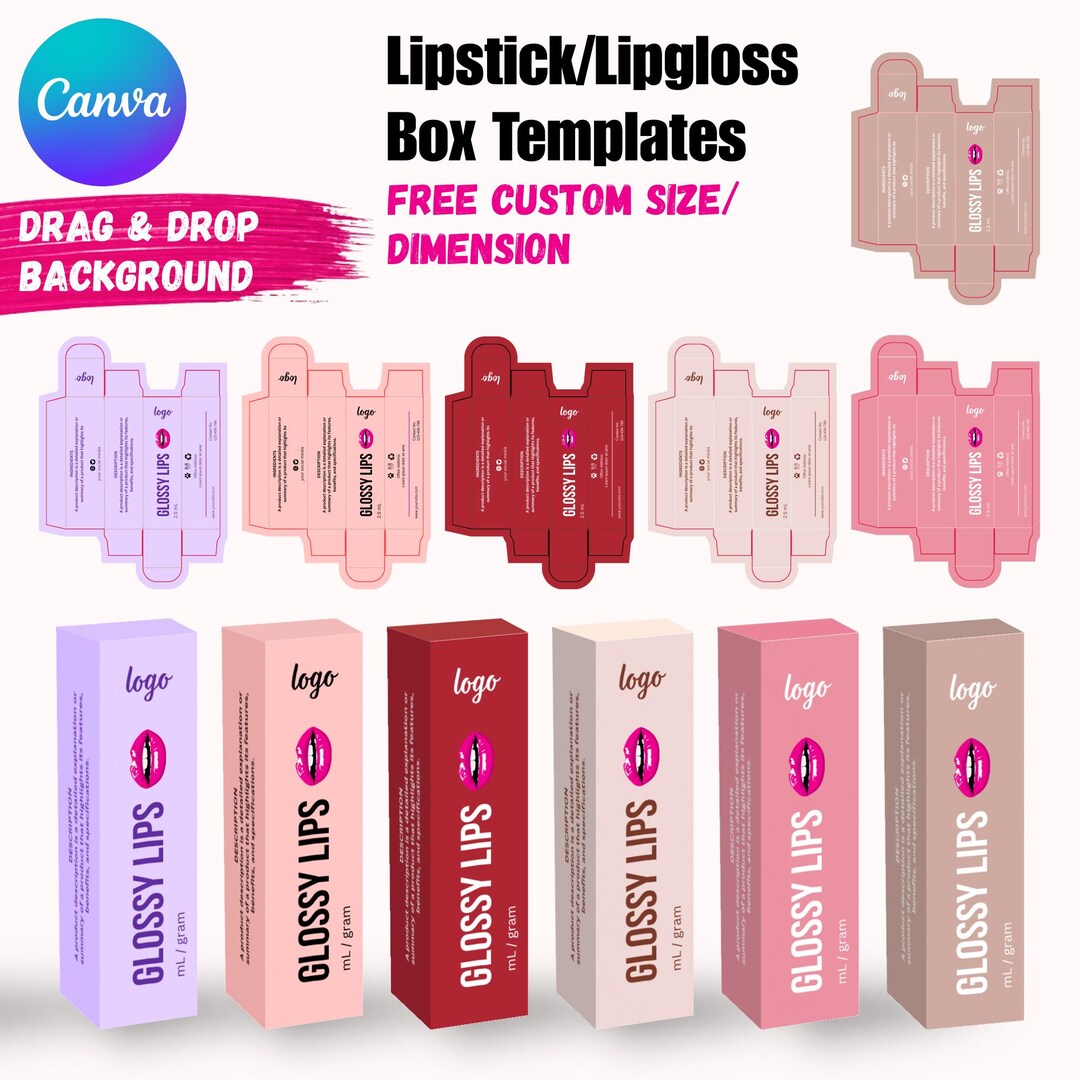 Editable Lipstick Box Templates for Canva, Custom Lip Gloss/lip Balm ...