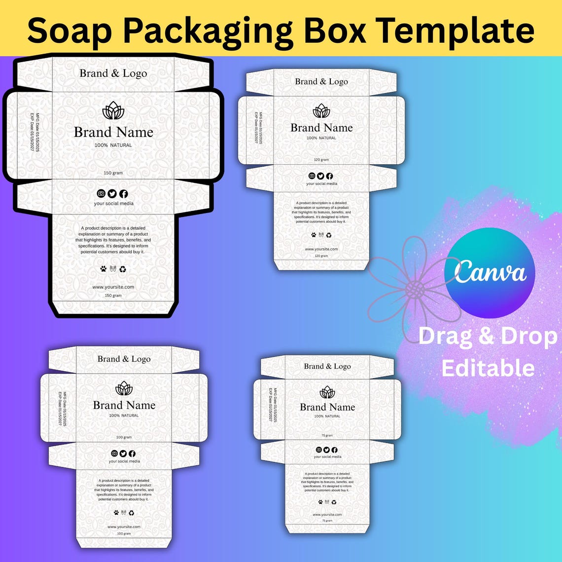 Editable Soap Box Template for Canva – Printable Soap Packaging Design ...